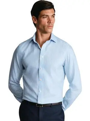 CHARLES TYRWHITT Non-iron Striped Herringbone Shirt - Light Blue
