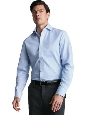 CHARLES TYRWHITT Non-iron Greenwich Weave Cutaway Shirt Light Blue