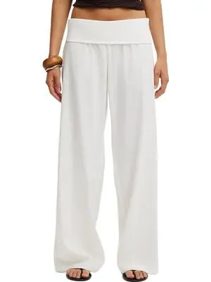COTTON ON Haven Fold Over Wide Leg Pants - White