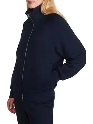 Varley Tyde Mixed Media Zip Front Sweatshirt Navy