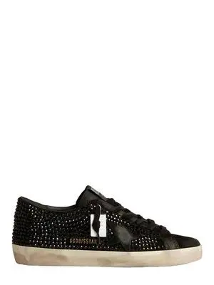 GOLDEN GOOSE Super-star Suede Sneakers With Swarovski Crystals - Black