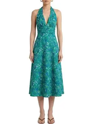 Max Mara Halterneck Printed Midi Dress - Emerald