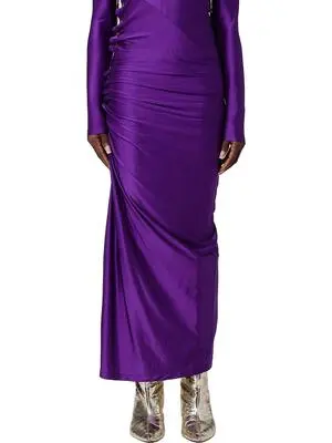 Rabanne Purple Satin Ruched Midi Skirt - Violet