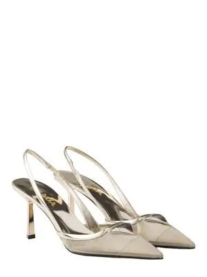 Prada Mesh Fabric Slingback Pumps - Gold/silver