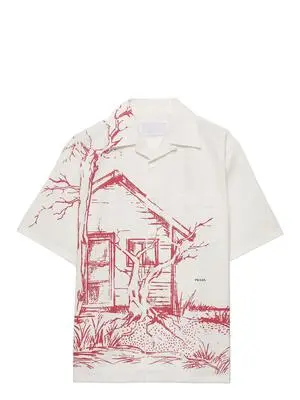 Prada Printed Cotton Bowling Hirt Red