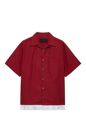 Prada Cotton Blend Fringed Bowling Shirt - Red