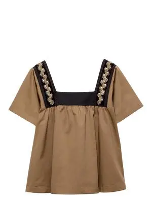 Prada Embroidered Gabardine Top - Brown
