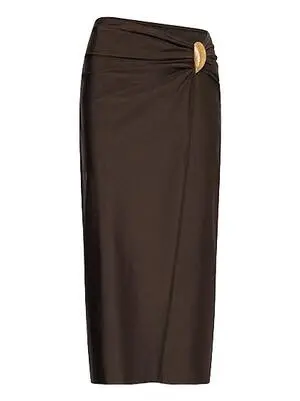 Simkhai Eiana Shell Stretch-satin Midi Skirt - Chocolate