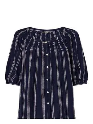 Rails Striped Linen-blend Blouse - Marina Stripe