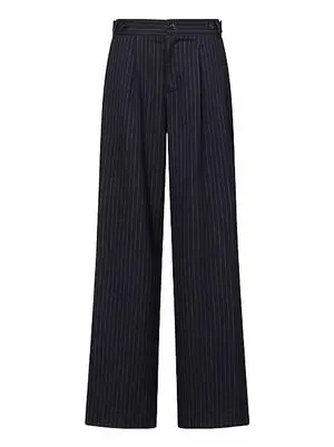 PEACHY DEN Striped Straight-leg Woven Trousers - Ink