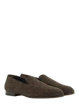 Canali Woven Suede Slip-ons - Brown
