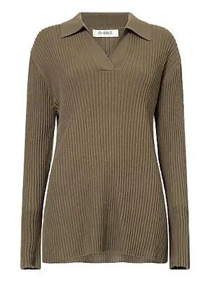 4TH & RECKLESS Polo-collar Rib-knit Top - Olive