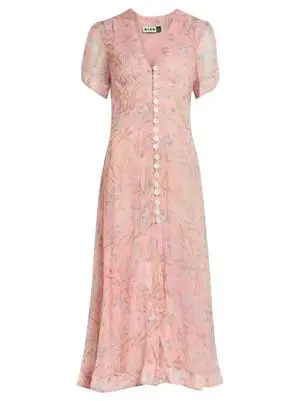 Rixo Floral Buttoned Dress Pink