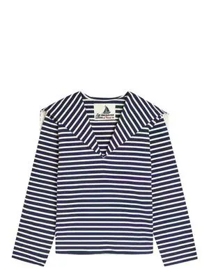 LES VACANCES D'IRINA Striped V-neck Top - Blue