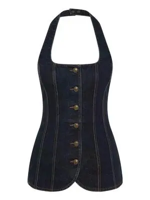 Rebecca Vallance Button Halterneck Top - Blue