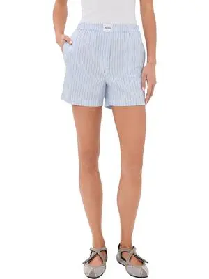 Attico Stripe Poplin Shorts - Light Blue/white