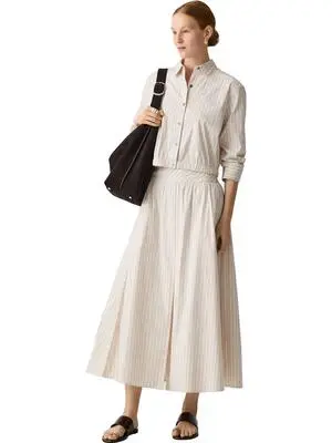 Theory Striped Cotton-blend Midi Skirt - Sand Multi