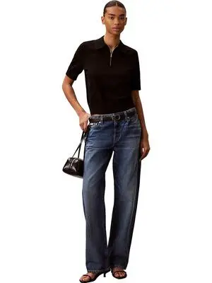 Calvin Klein Relaxed Knit Polo Sweater - Black