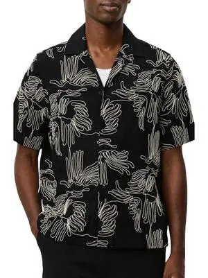 LES DEUX Liam Floral Embroidered Camp Shirt - Black