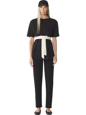 LANVIN Belted Cotton And Silk T-shirt - Black