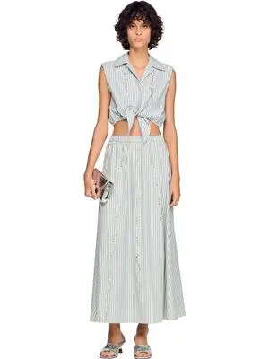 Sandro Striped Maxi Skirt With Rhinestone Detail - Blue