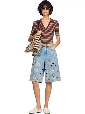 Sandro Embroidered Bermuda Shorts - Blue Jean