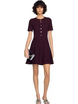 Sandro Floral Print Knit Mini Dress - Brown