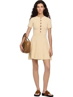 Sandro Floral Print Knit Mini Dress - Vanilla