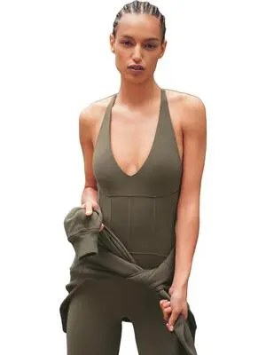 Alo Yoga Airbrush Sparks Fly Corset Onesie - Olive Tree