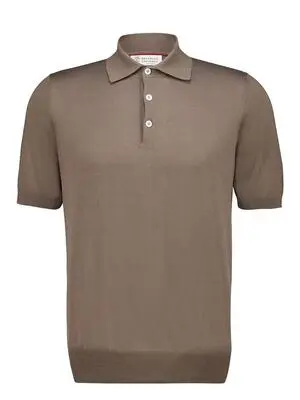 Brunello Cucinelli Lightweight Cotton Knit Polo Shirt - Brown