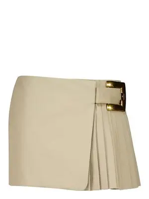 Balmain Cotton Gabardine Mini Skirt With Belt Detail - Beige