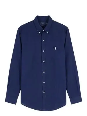 Polo Ralph Lauren Linen Shirt With Embroidered Logo On The Front - Blue
