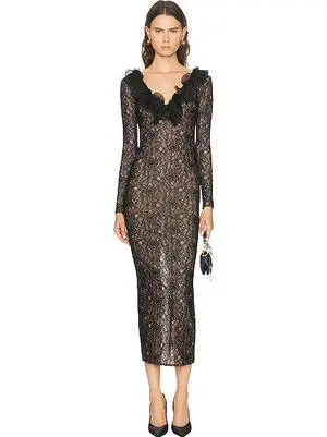Alessandra Rich Long Sleeve Lace Dress - Black