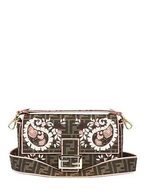 Fendi Zucca Embroidered Baguette Shoulder Bag - Brown