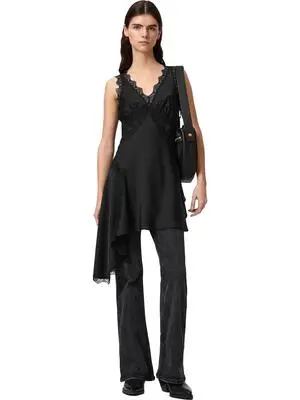 ALLSAINTS AllSaints Ilka Asymmetric Lace Mini Dress Black