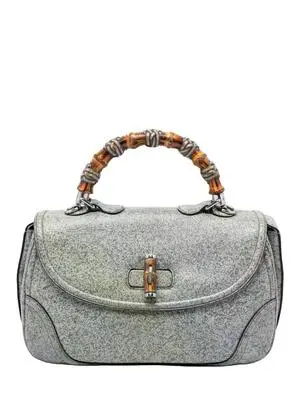 Gucci Large Leather Bamboo Top Handle Satchel - Grey