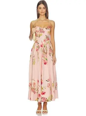 Hemant & Nandita Floral Print Corset Midi Dress - Peach