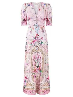Camilla Floral Lace-insert Midi Dress - Pink