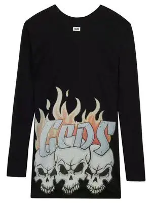 Gcds Skull-print Mini Dress - Black