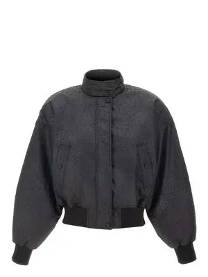 Elisabetta Franchi Embossed Ostrich-effect High-neck Jacket - Black