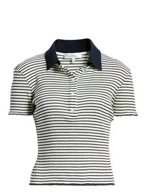 FRAME Striped Knit Polo Top - White
