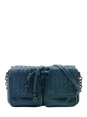 Bottega Veneta Nappa Intrecciato Double Pocket Flap Crossbody Bag - Blue