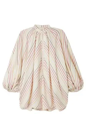 MARRAKSHI LIFE Touareg Oversized Striped Cotton Mini Dress - Neutrals