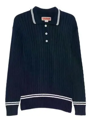 BARACUTA Striped Cable-knit Polo Shirt - Blue