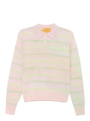 Guest In Residence Collegiate Striped Collared Polo Shirt - Pink