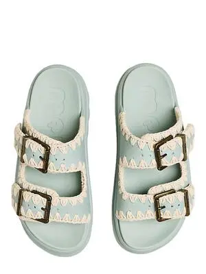 Mou MOU Whipstitch Buckle Slide Sandals Tea