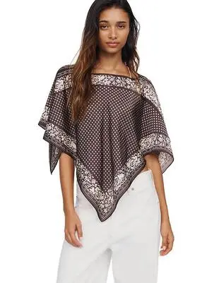 Anthropologie Printed Scarf Poncho Top - Chocolate