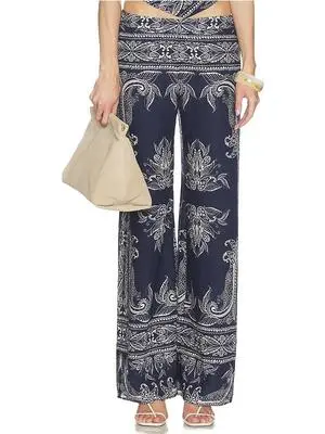 Amanda Uprichard Wide Leg Printed Pants - Navy