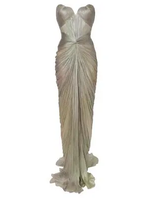 IRIS SERBAN Adelaine Strapless Split Maxi Dress - Silver
