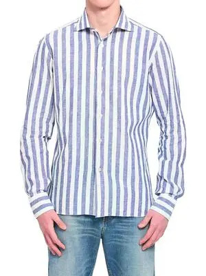 BORRIELLO NAPOLI Striped Button Shirt - Blue